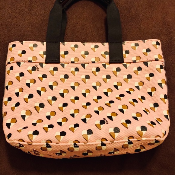 Coach | Bags | Coach Pink Checkered Heart Small Tote | Poshmark